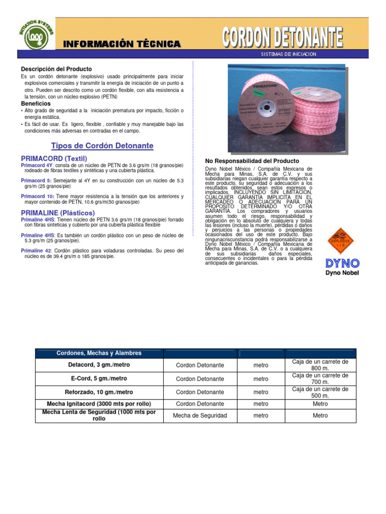 Cordón Detonante: Seguridad y Usos | PDF