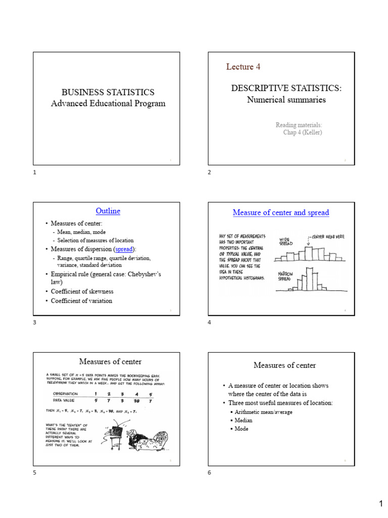Lecture 3 - Numerical Summary - Part 1 | PDF | Mode (Statistics) | Mean