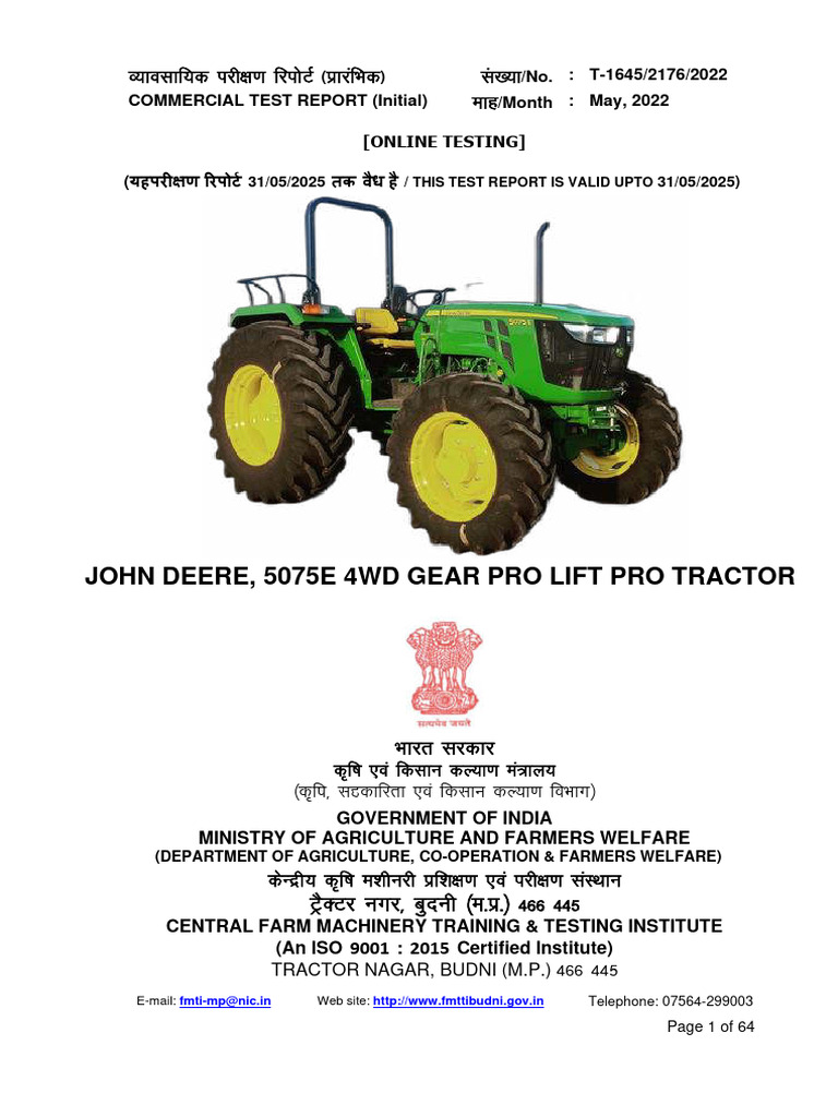 JD 5075e 4WD Gearpro Lift Pro Ict Sign FTR Upload | PDF | Tractor ...
