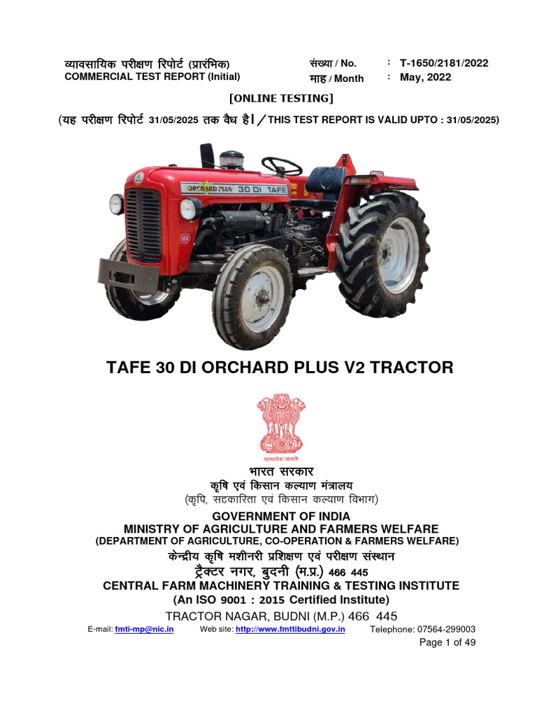 Tafe 30 Di Orchard Plus V2 FTR - Sign | PDF | Tractor | Mechanical Engineering