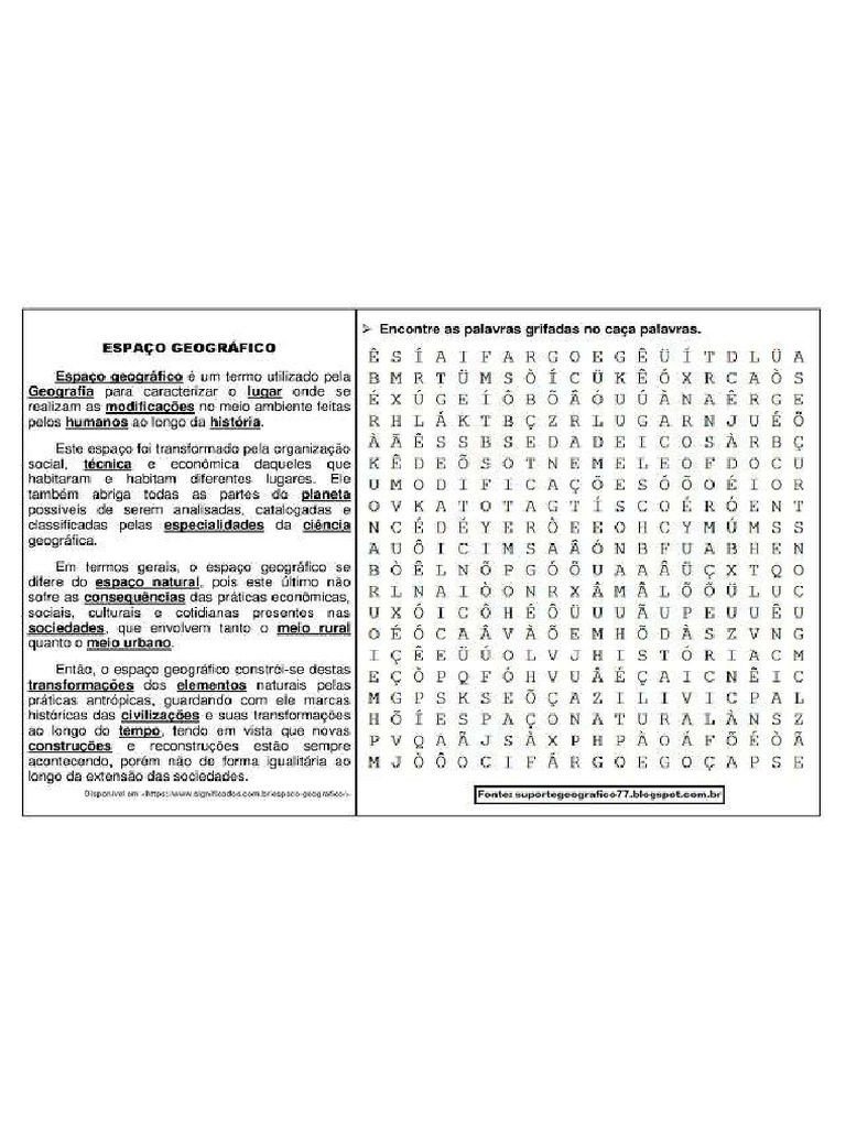Caça Palavras Espaço Geográfico | PDF Caça Palavras Espaço Geográfico | PDF