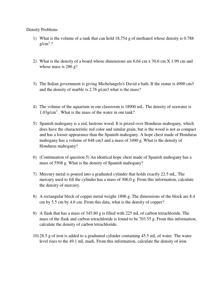 Density Problems (3) 2019 | PDF