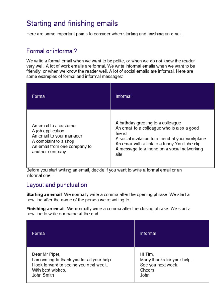 Unit 1 Starting and Finishing Informal Emails | PDF