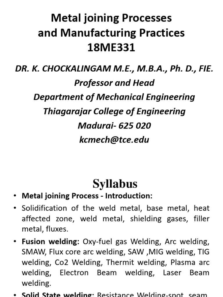 Metal Joining Processes and Manufacturing Practices 18ME331 | Download Free PDF | Construction ...