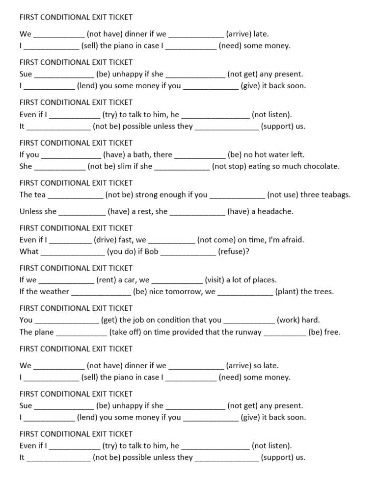 First Conditional Exit Ticket 1 | PDF