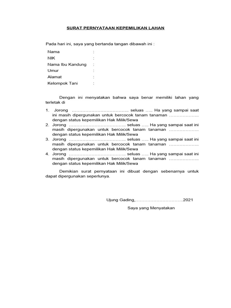 Surat Kepemilikan Lahan Tani | PDF