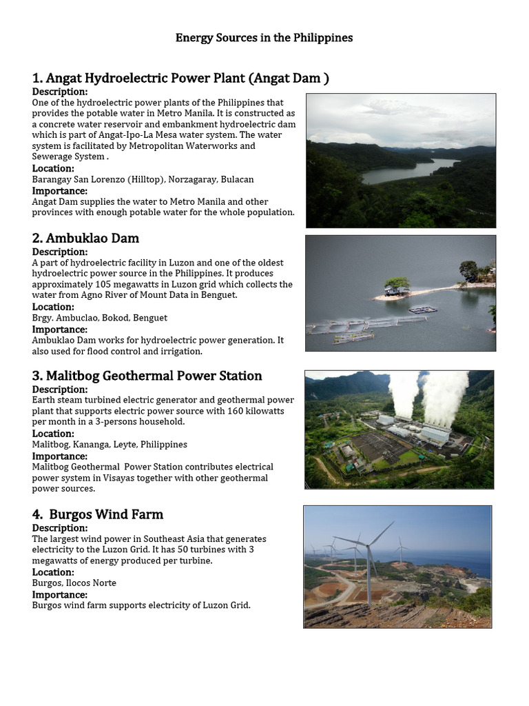 Energy Sources in The Philippines | PDF | Power Station | Hydroelectricity