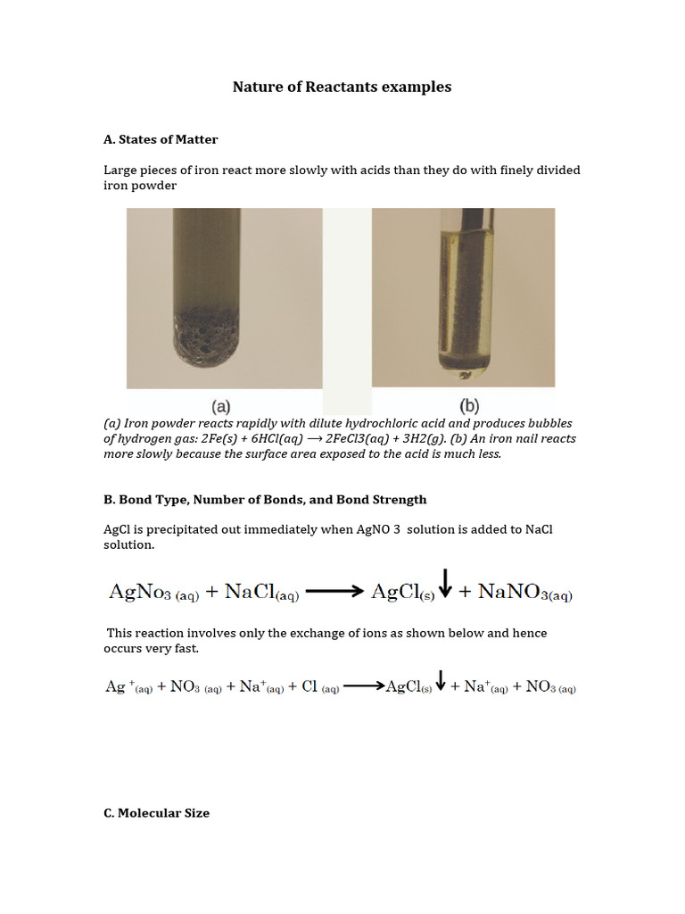 Nature of Reactants Examples and Catalysts | PDF | Catalysis | Applied And Interdisciplinary Physics