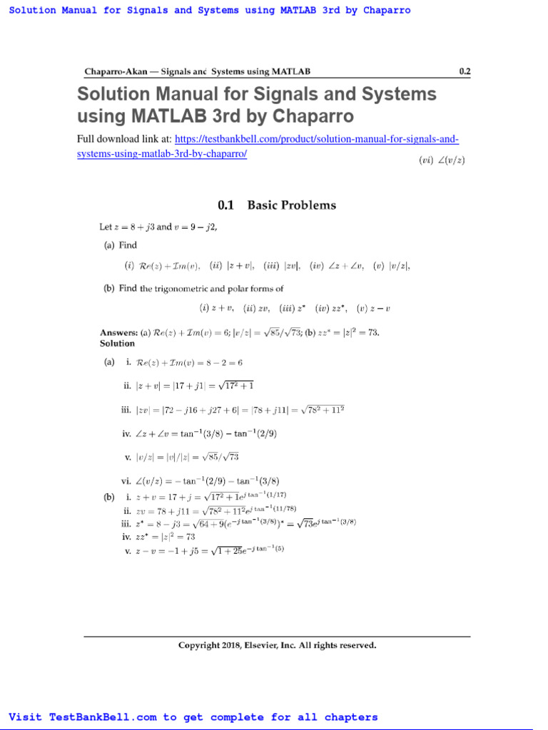 Solution Manual For Signals and Systems Using Matlab 3rd by Chaparro | PDF