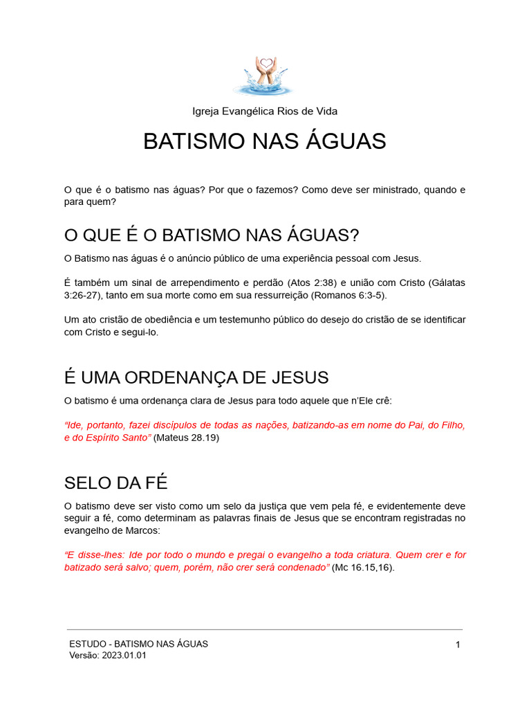 ESTUDO - BATISMO NAS ÁGUAS - v1 | Download grátis PDF | Batismo | Jesus