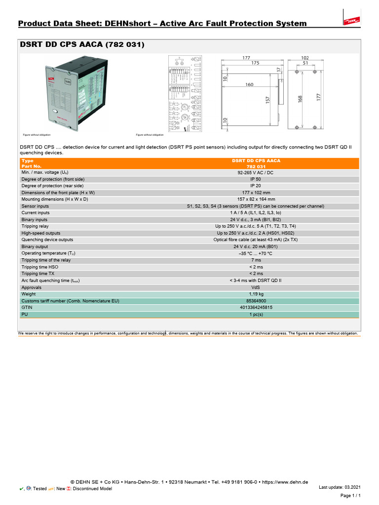 Product Data Sheet: Dehnshort - Active Arc Fault Protection System DSRT ...