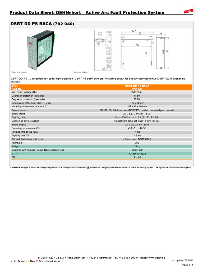 Product Data Sheet: Dehnshort - Active Arc Fault Protection System DSRT ...