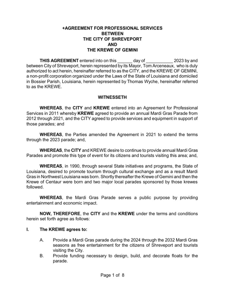 Gemini Agreement for Mardi Gras Parades | PDF | Insurance | Liability ...