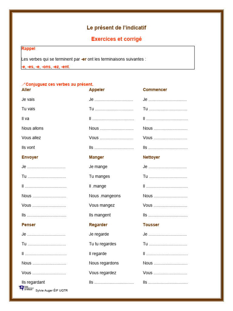 Exercices sur le présent de l'indicatif | PDF | Syntaxe | Unités ...