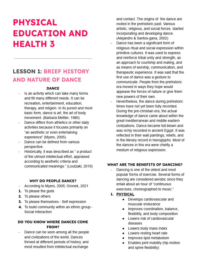 PEH3 Notes | PDF | Dances | Choreography