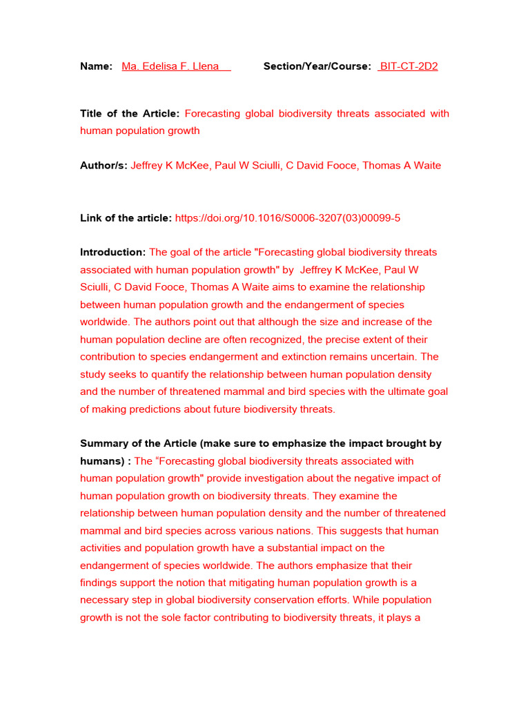 Environmental Science (Final Project) | PDF | Biodiversity | Conservation Biology