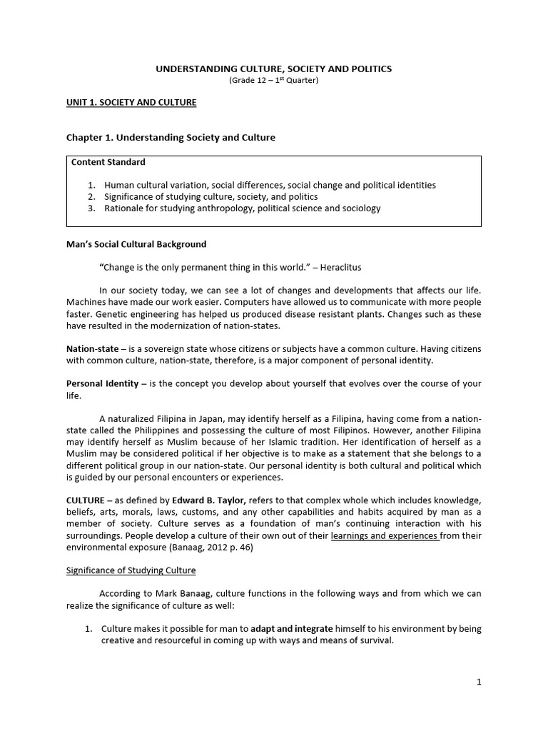 Unit 1 Society and Culture 1st Quarter | PDF | Homo | Society
