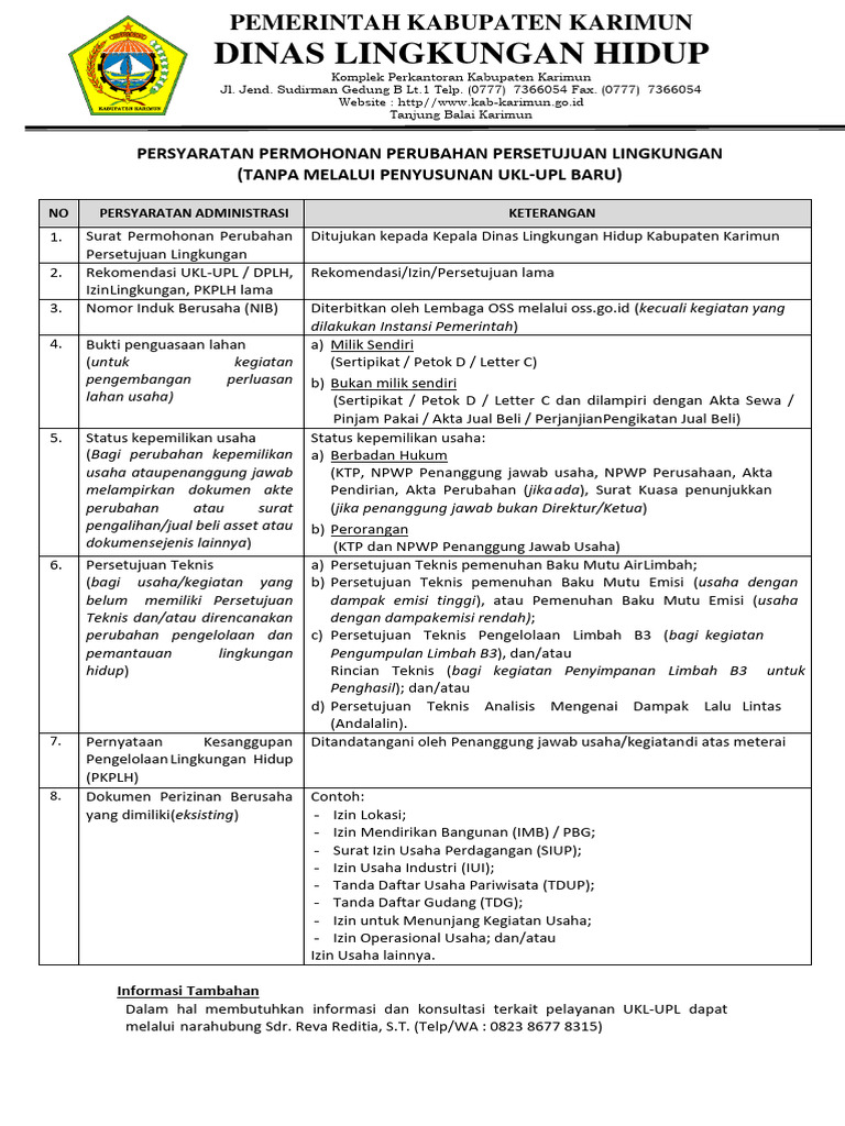 Persyaratan Perubahan Persetujuan Lingkungan | PDF