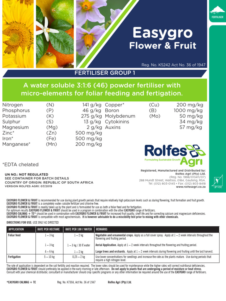 Easygro Flower & Fruit Fertilizer Guide | PDF | Fertilizer | Magnesium