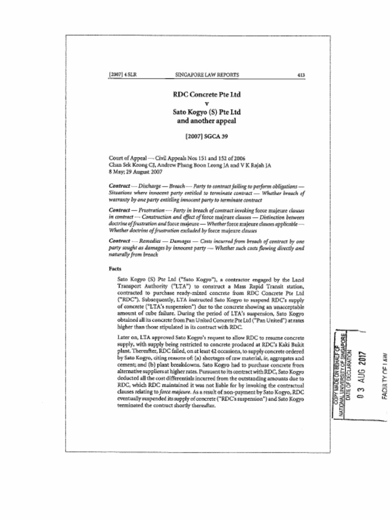 Case RDC Concrete Pte. Ltd. v. Sato Kogyo (S) Pte. Ltd. | PDF