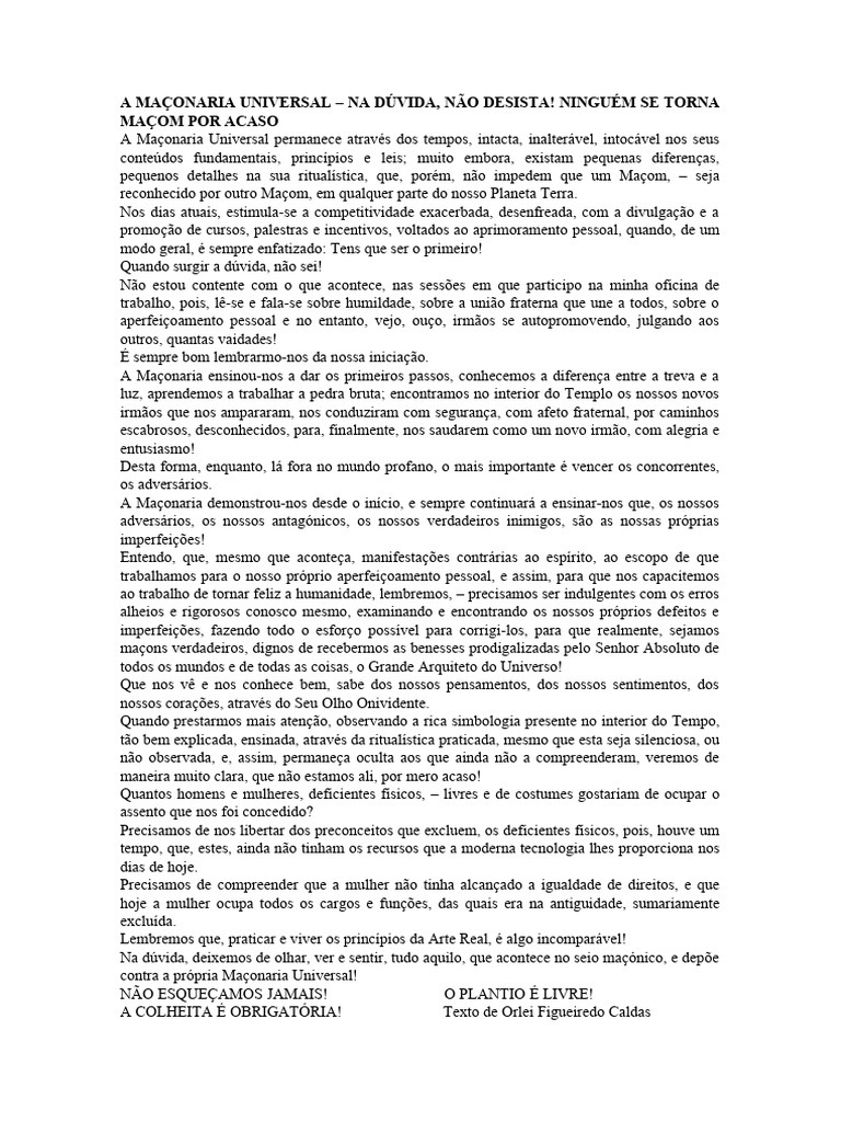 Maçonaria Universal: Reflexões e Princípios | PDF | Maçonaria | Tempo