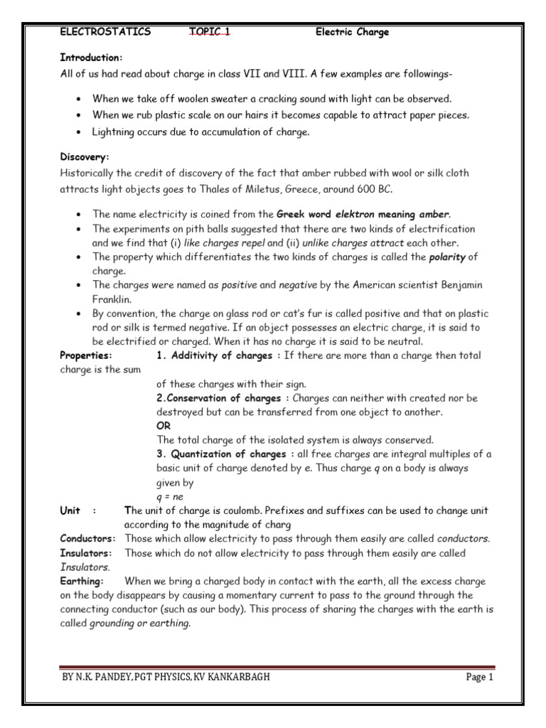 Electrostatics Notes (2) 1 | PDF | Electric Charge | Electric Field