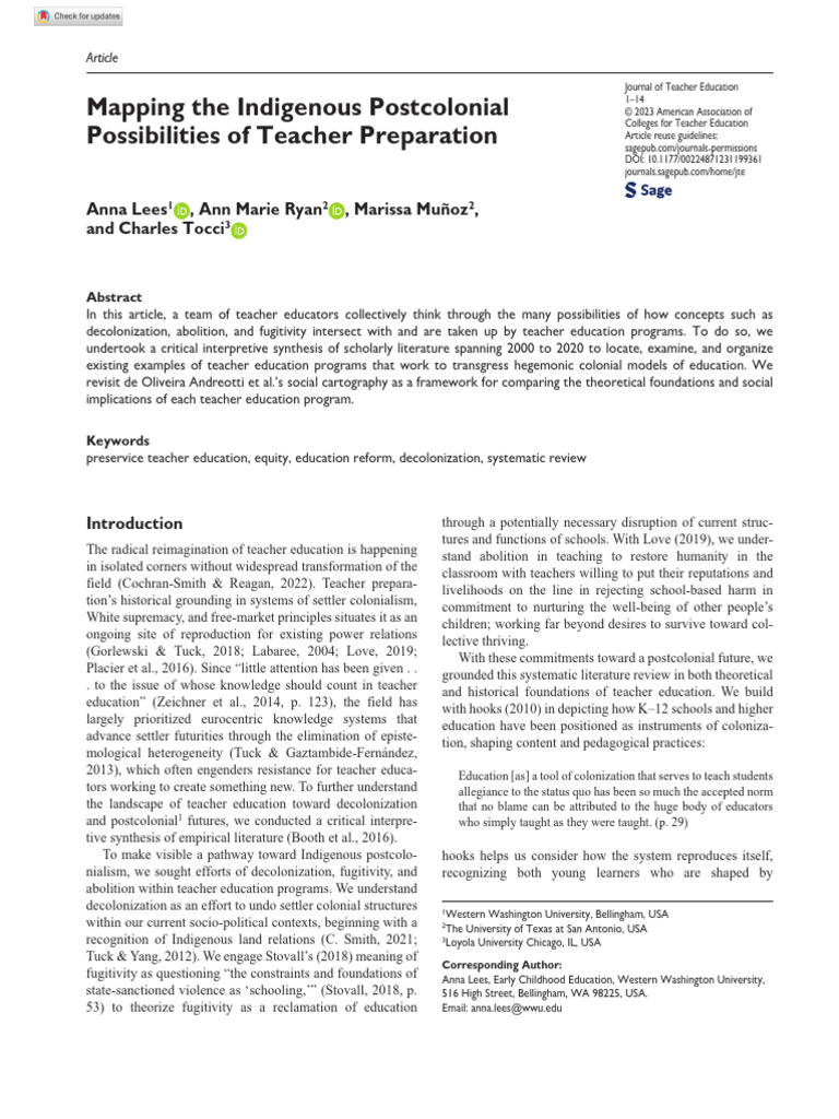 Mapping The Indigenous Postcolonial Possibilities of Teacher ...