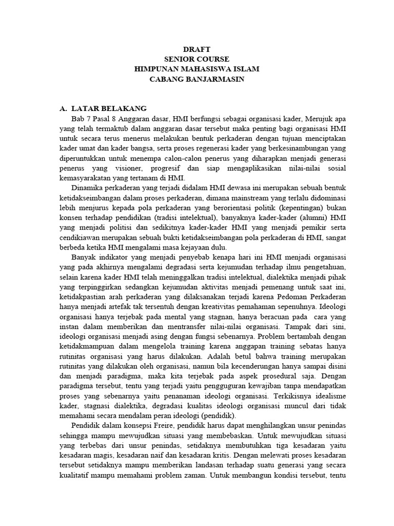 Draft Senior Course Himpunan Mahasiswa Islam Cabang Banjarmasin | PDF | Karier & Perkembangan ...