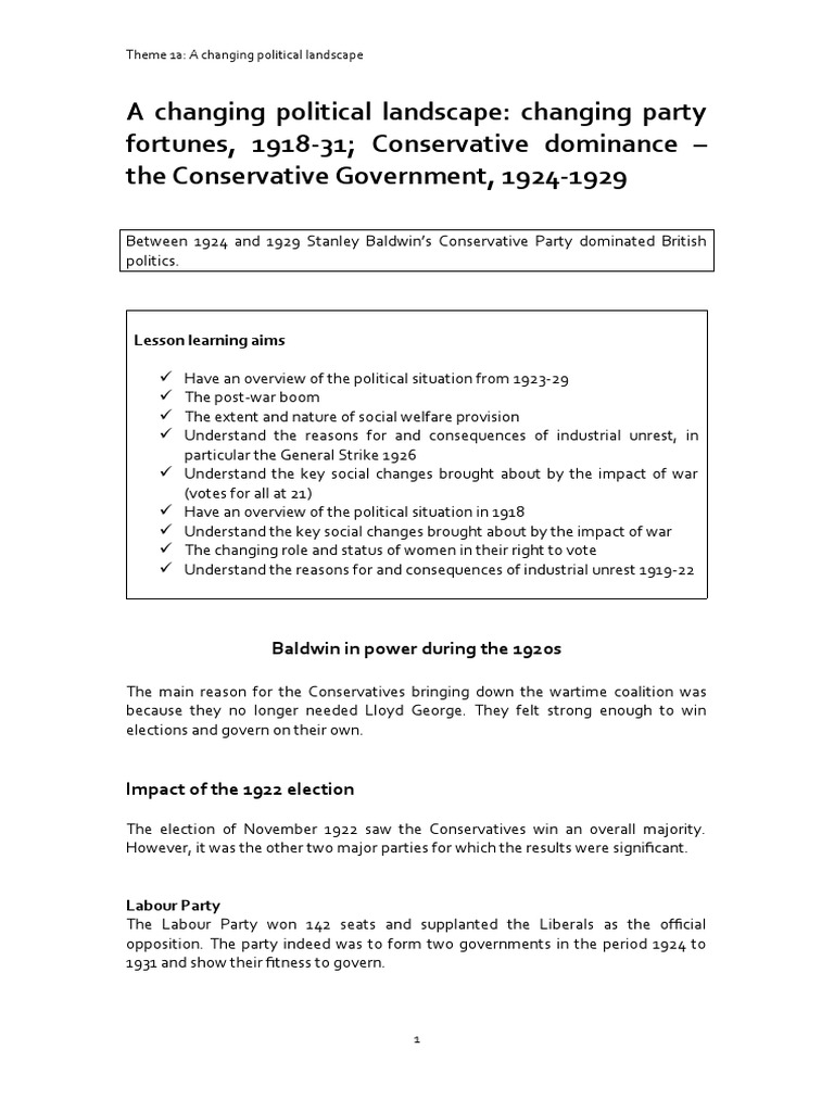 Theme 1a Conservative Dominance 1922-1929 | PDF | Welfare ...