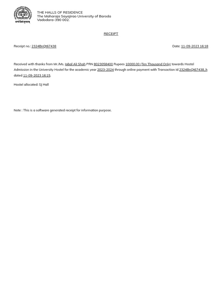 Hostel Fees - MSU Halls of Residence | PDF