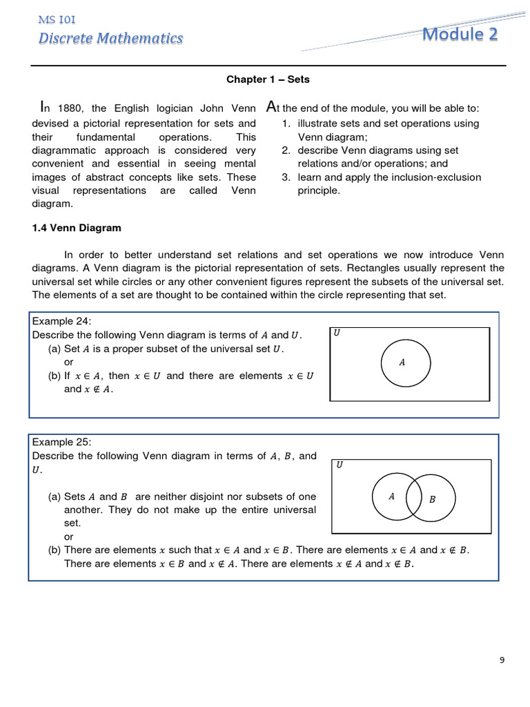 MS101 Module2 VennDiagram | PDF | Set (Mathematics) | Element (Mathematics)