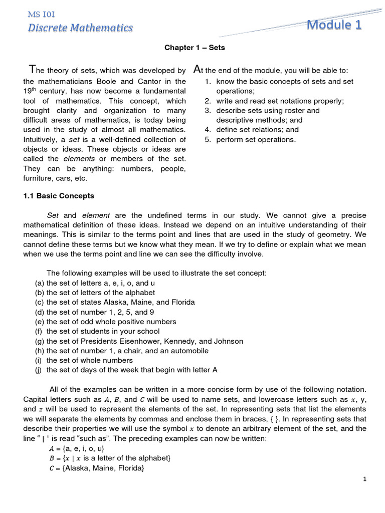 MS101 Module1 Sets | PDF | Set (Mathematics) | Empty Set