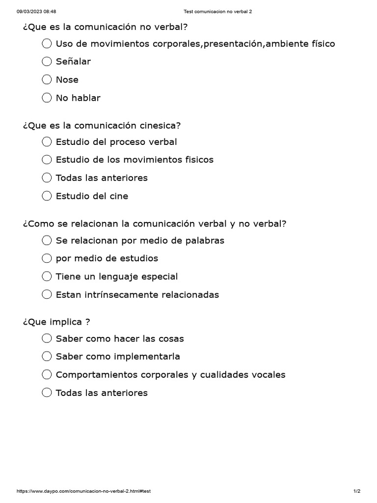 Test sobre Comunicación No Verbal | PDF | Crecimiento personal y ...
