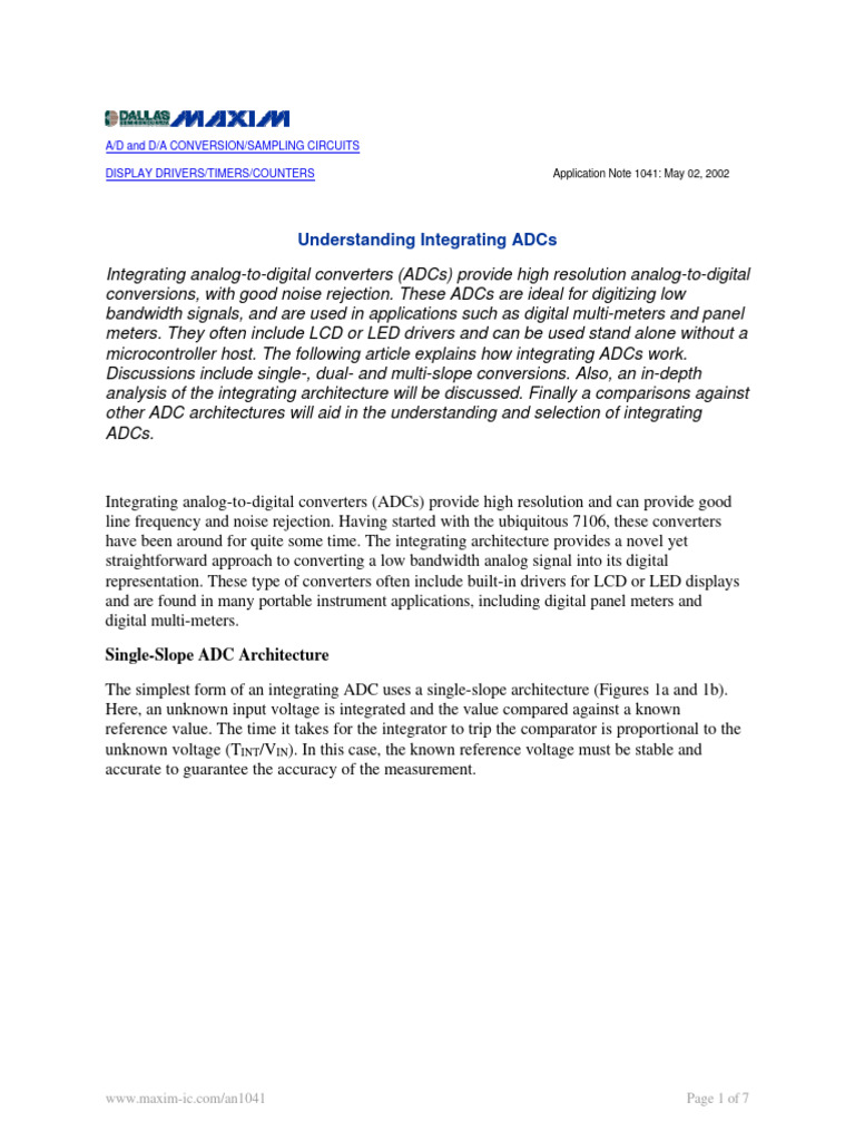 Understanding Integrating ADC AN1041 | PDF | Analog To Digital Converter | Electrical Engineering