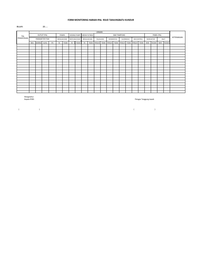 Form Monitoring Harian Ipal | PDF