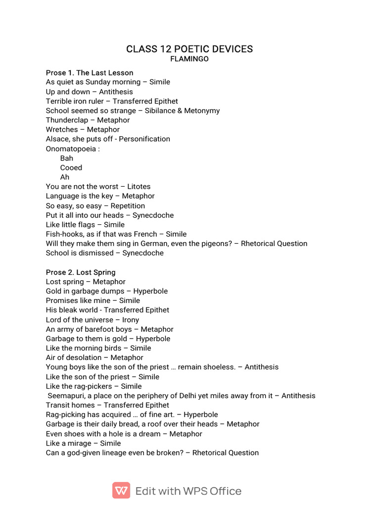 Class 12 Poetic Devices - 221221 - 104851 | PDF | Art | Poetry