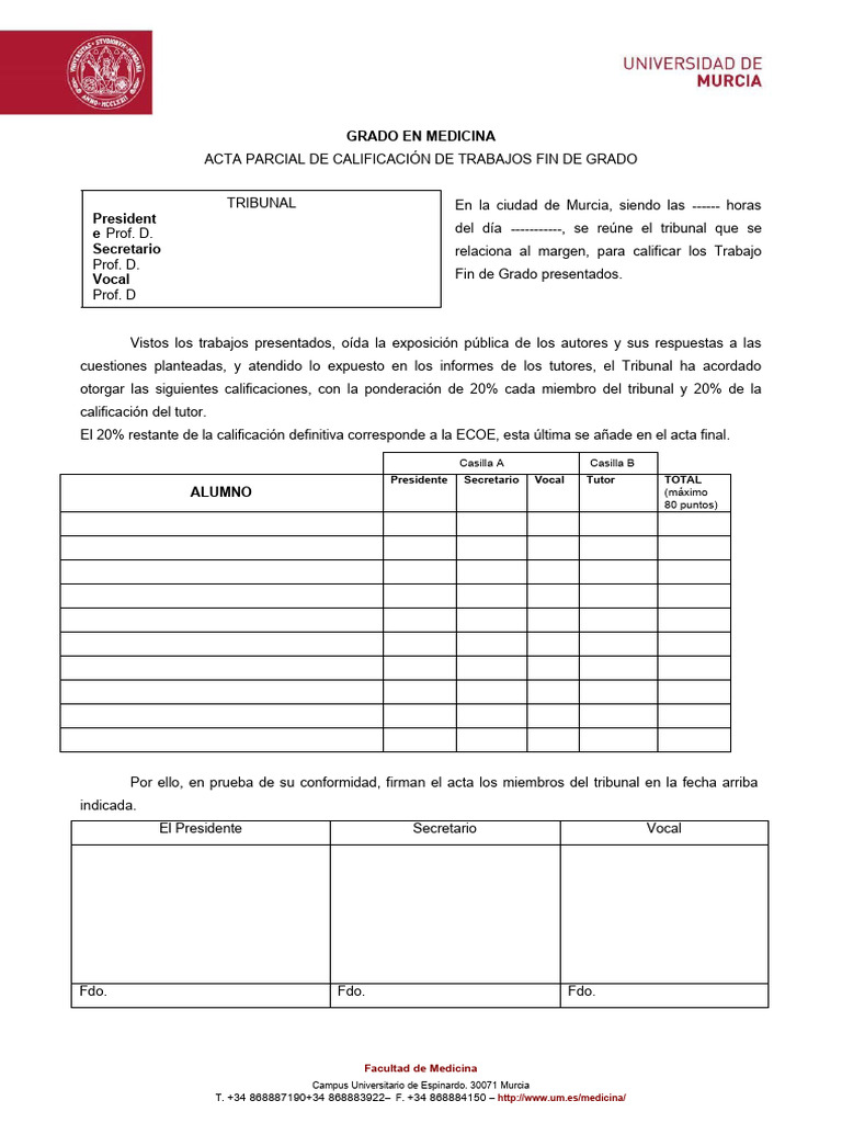 ACTA TFG de Medicina PDF | PDF