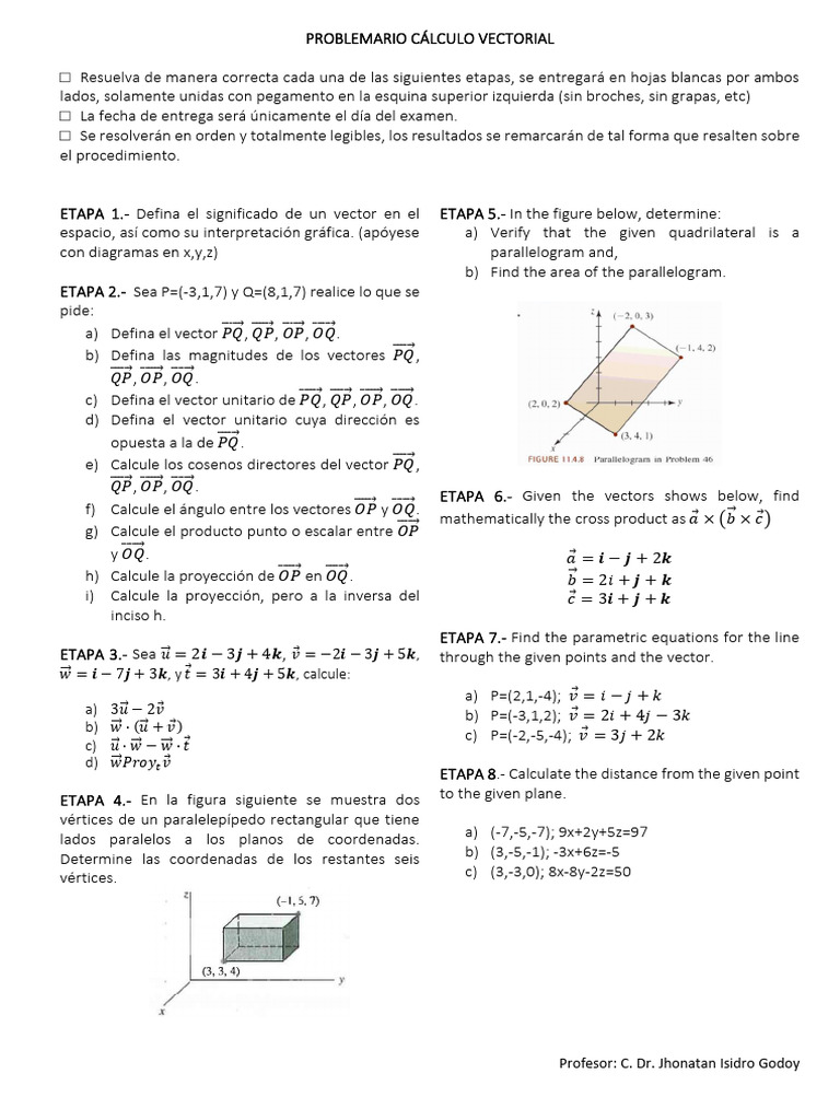 1er Problemario Calculo Vectorial | PDF | Vector Euclidiano | Euclides