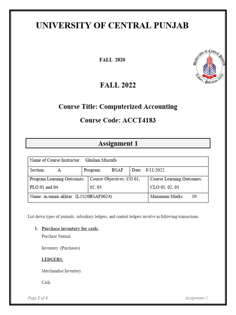 M.umair Akhtar L1s20bsaf0024 | PDF | Cash | Inventory