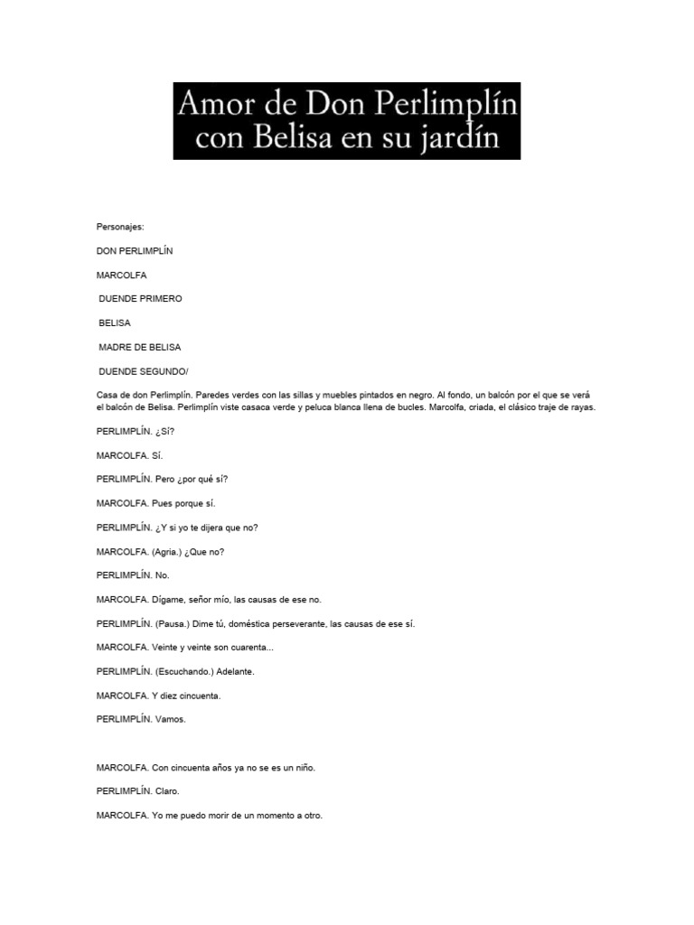 El Amor de Don Perlimplín Con Belisa en Su Jardín | PDF | Amor