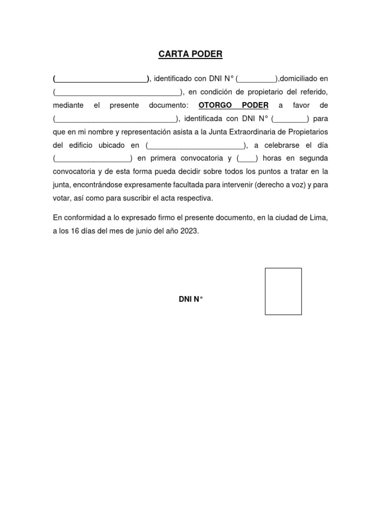 Modelo Carta Poder - Junta de Propietarios | PDF