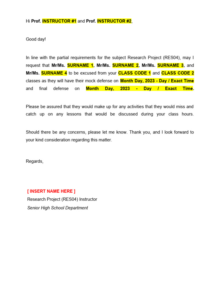 Excuse Letter For Mock-Final Defense | PDF