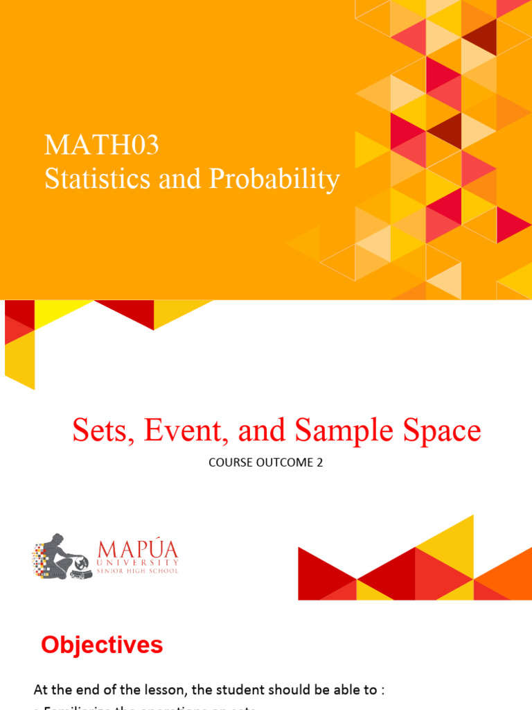 CO2A Sets, Events, and Sample Space | PDF | Set (Mathematics) | Mathematics