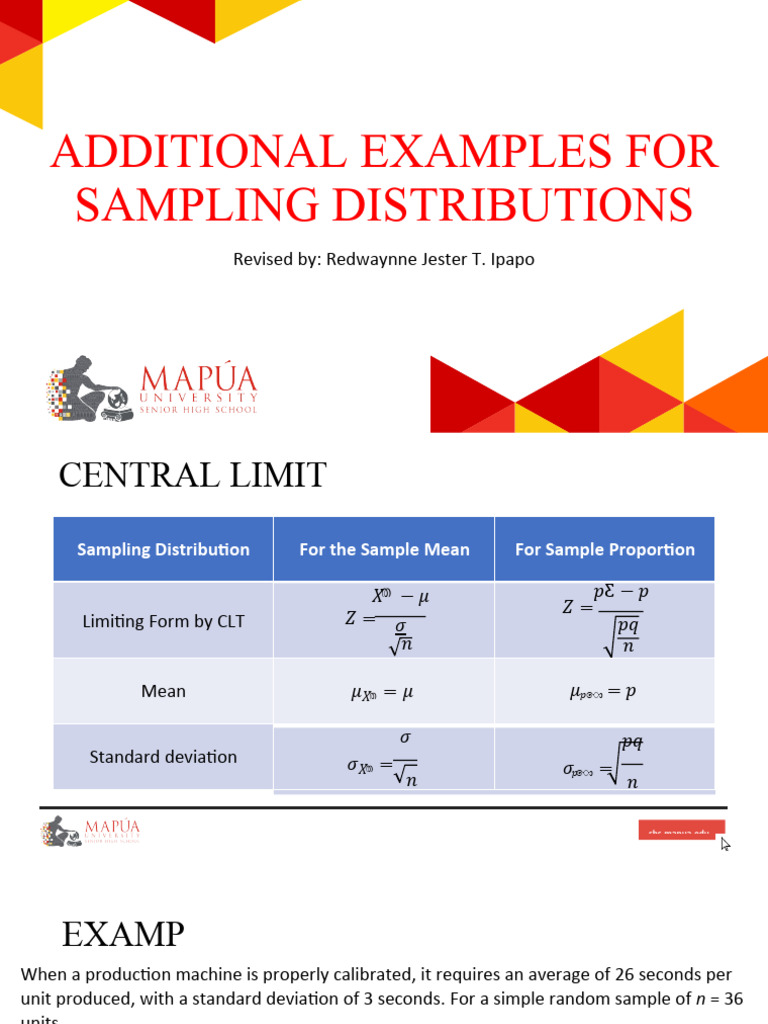 Co4 - Additional Examples For Sampling Distributions (Mean and ... Co4 - Additional Examples For Sampling Distributions (Mean and ...