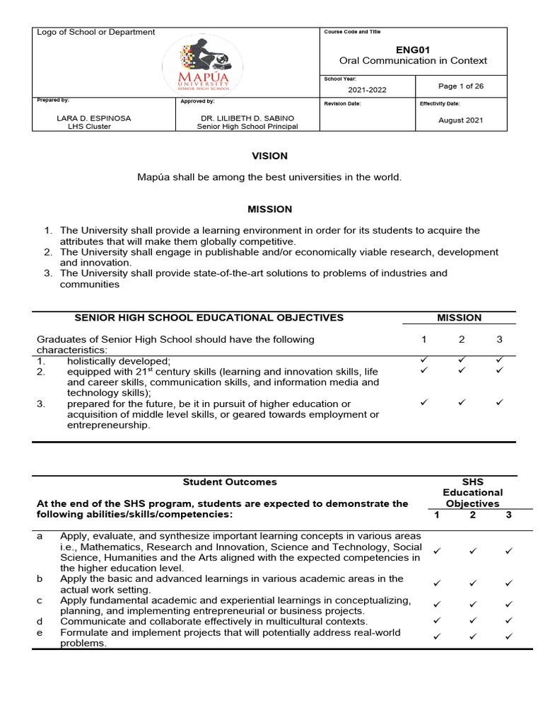 Eng01 Sy 21 22 | PDF | Communication | Lecture