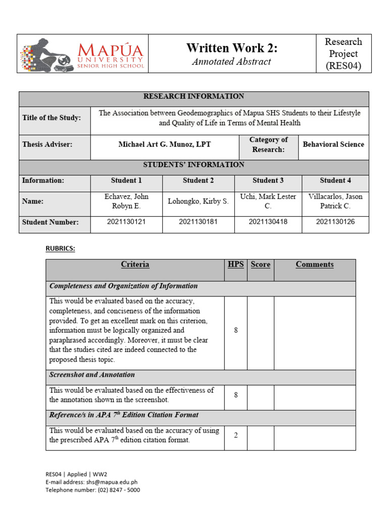 Written Work 2:: Annotated Abstract | PDF | Psychology