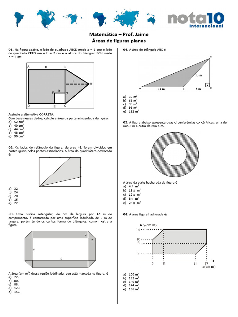 lista de exercícios - áreas de figuras planas | PDF | Triângulo | Geometria