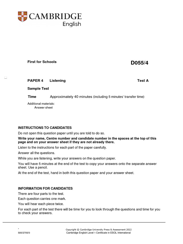 B2 First For Schools Sample Paper 1 Listening 2022 | PDF | Adolescence ...