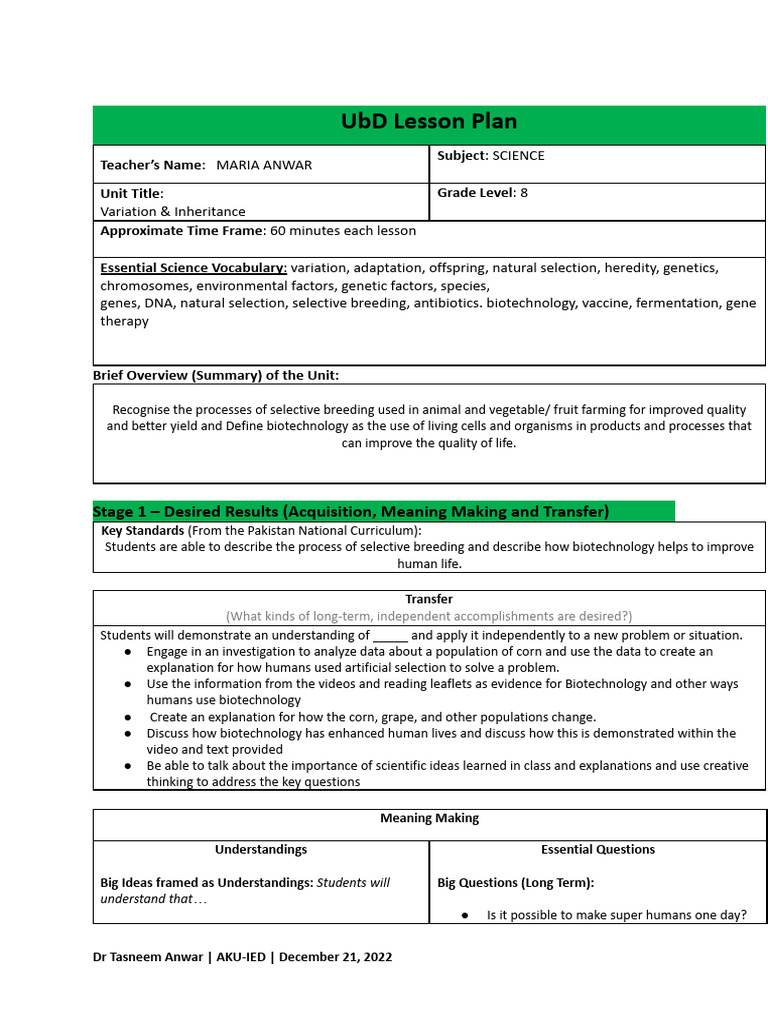 UbD Plan | PDF | Biotechnology | Heredity