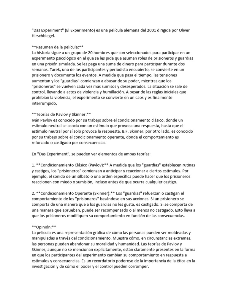 El Experimento Analisis | PDF | Comportamiento | Experimentar
